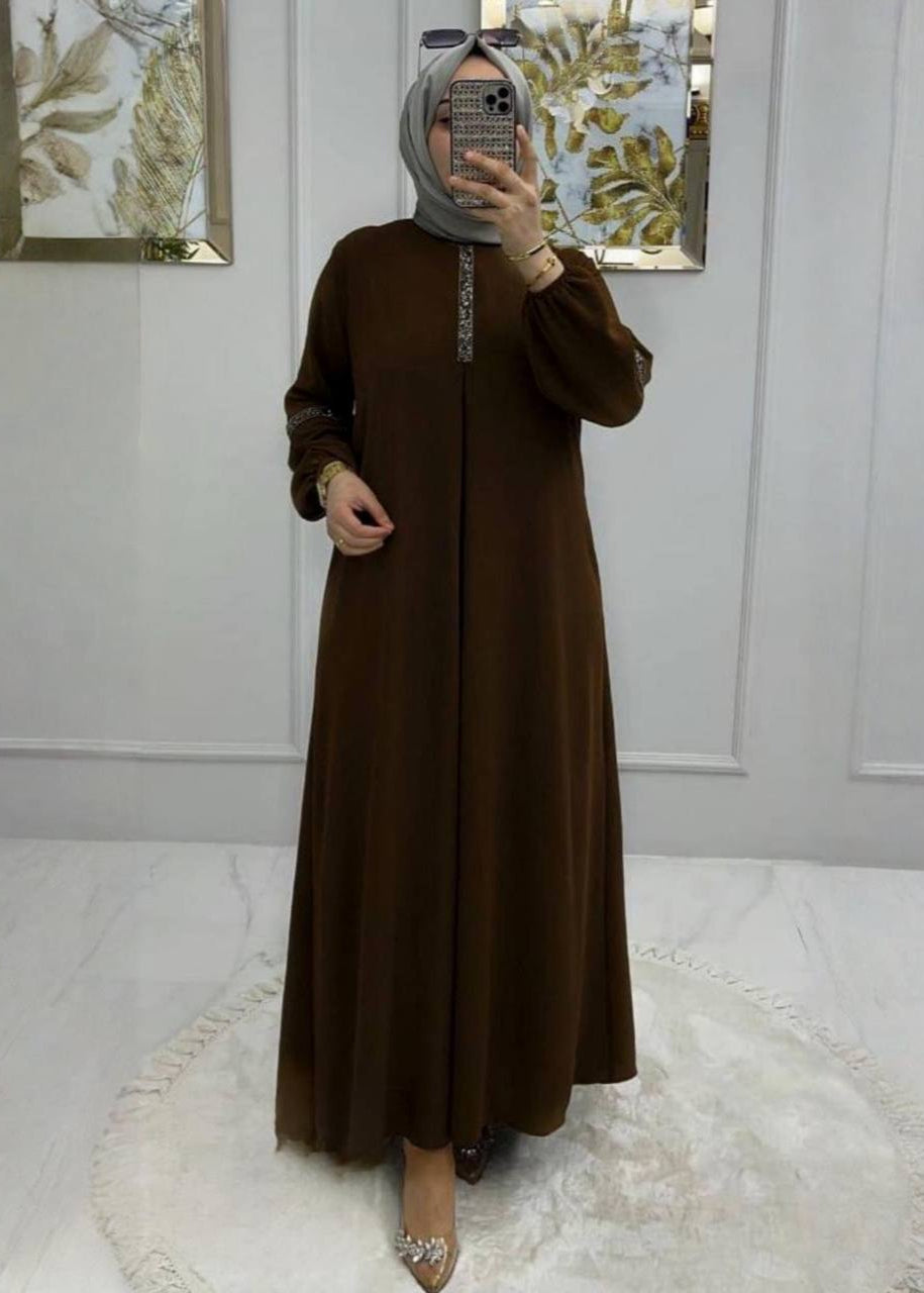 6001 - AASH BASIC ABAYA | DOWN BROWN