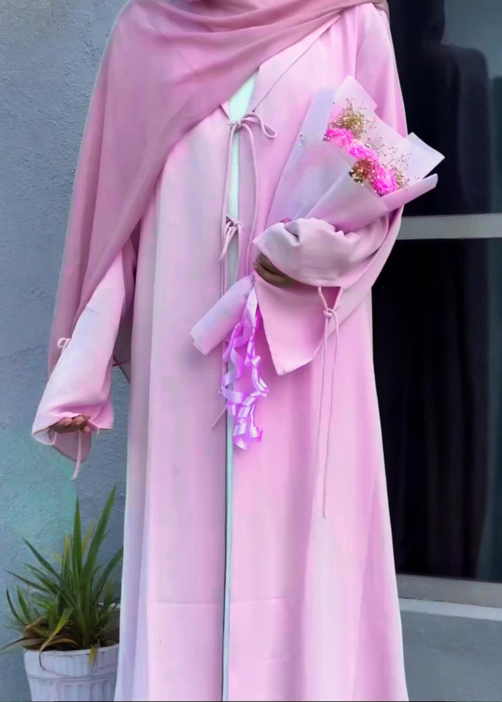 AIMAN DOUBLE SHRUG ABAYA - PINK