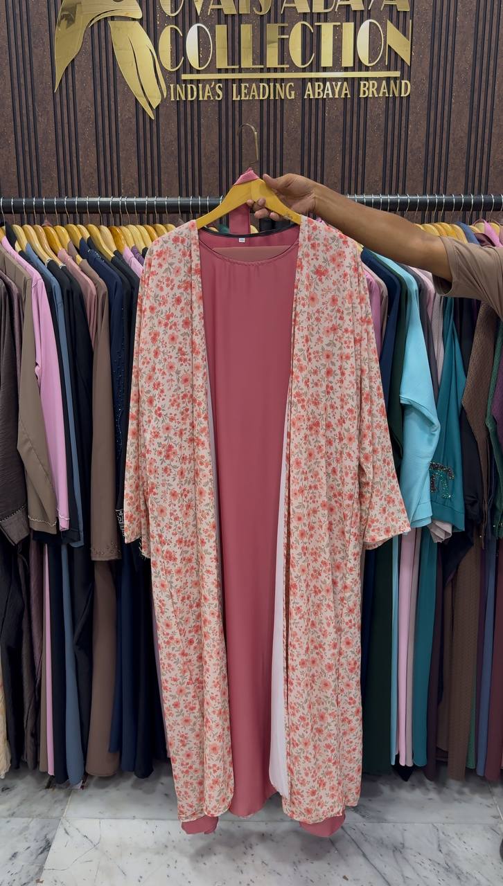 SADAF DOUBLE SHRUG ABAYA | PINK