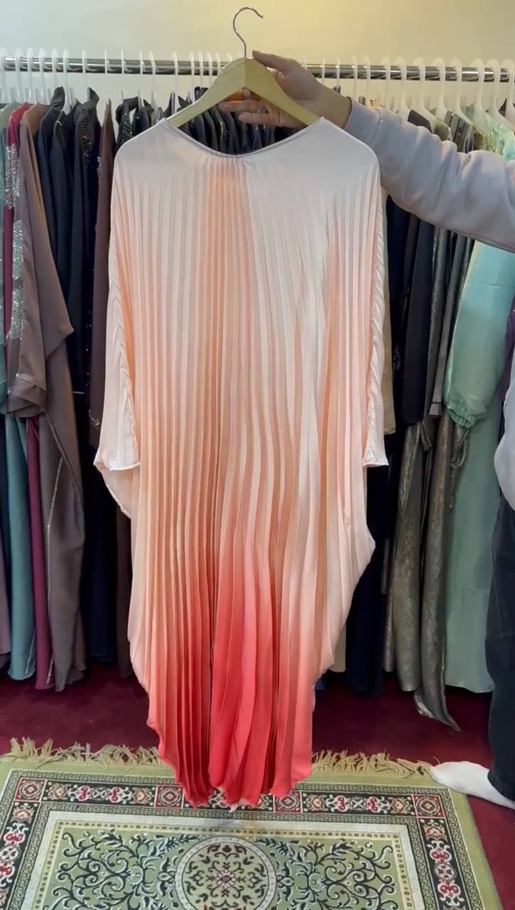 Huda Pleated Kaftan Abaya ( DS-ORANGE )