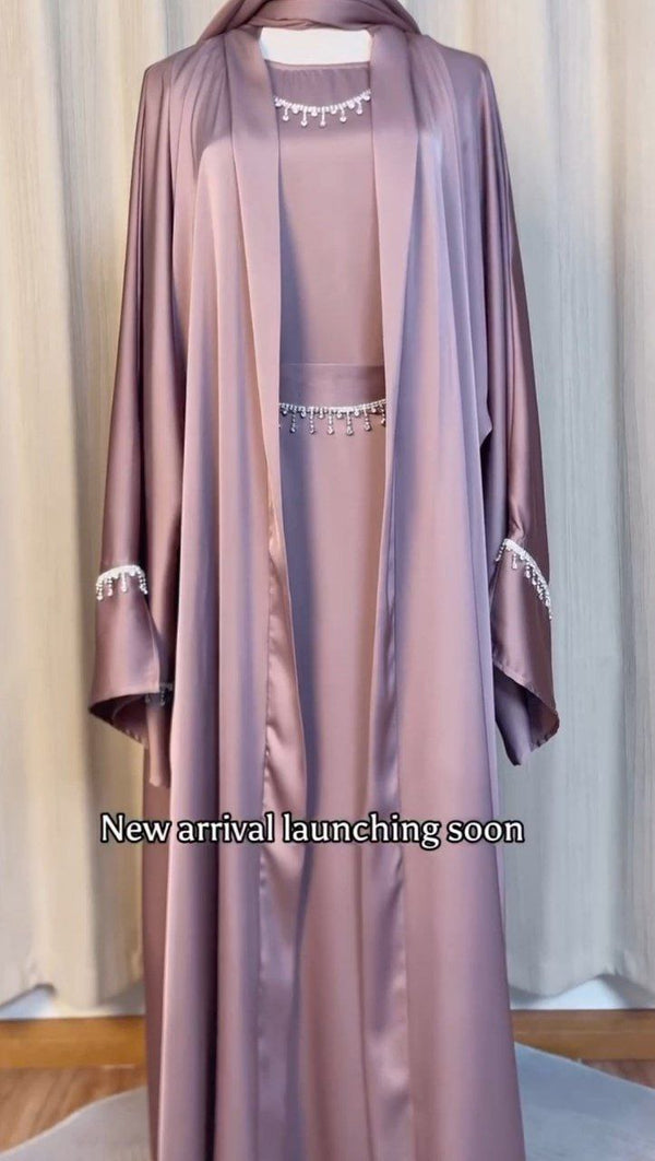 Saffia Imported Double Shrug Lace Abaya MAUVE PINK ( NEW LAUNCH )