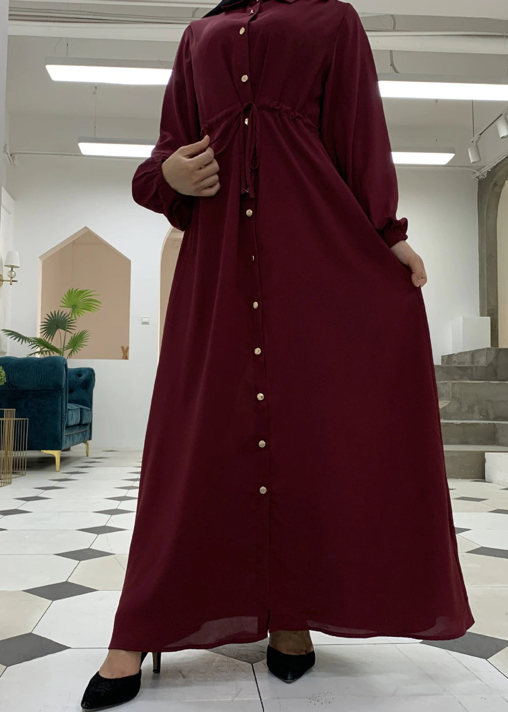 Huriya Front Open Abaya | MAROON