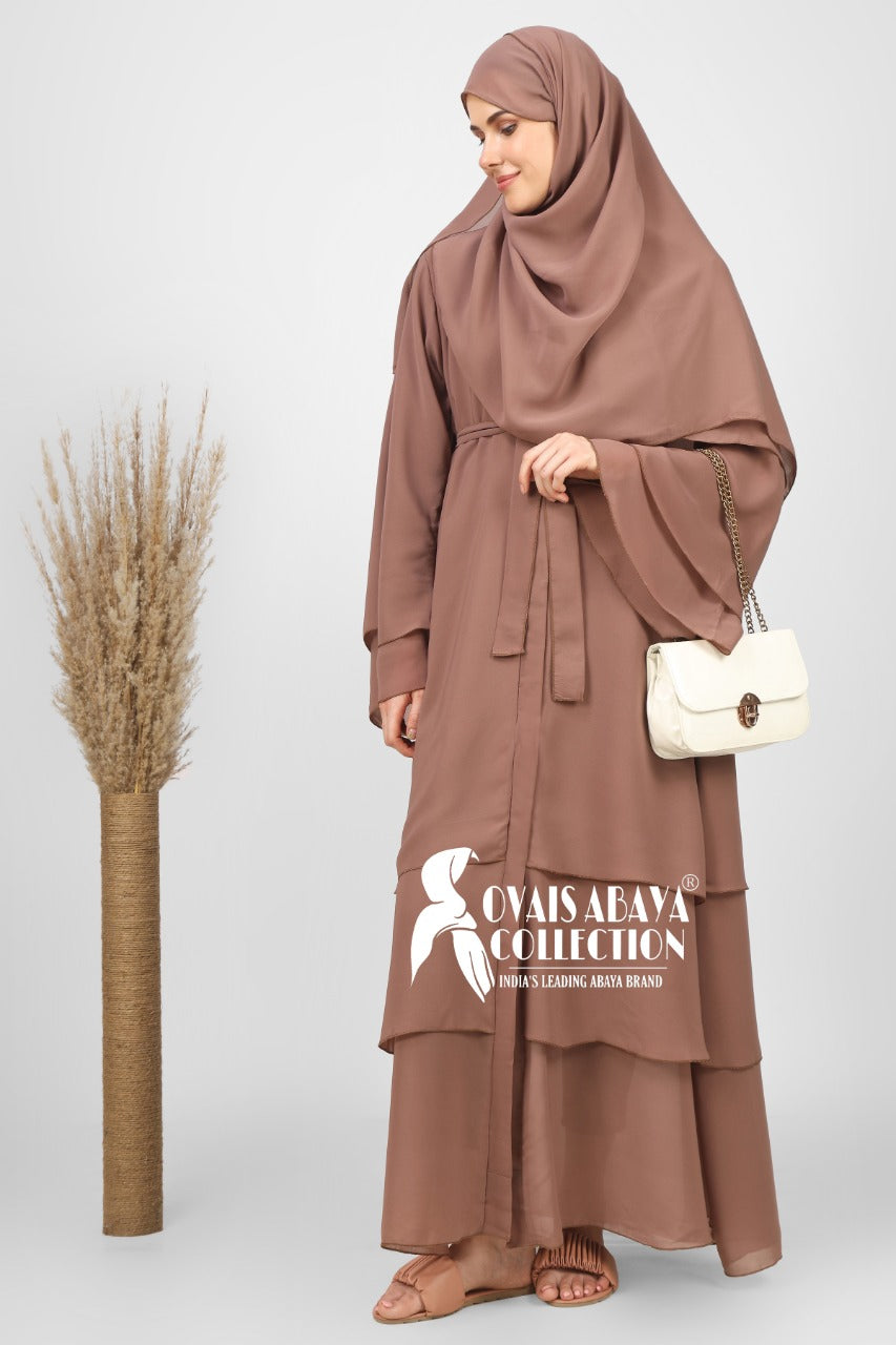 THREE LAYERED DEMANDED ABAYA | LITE BROWN