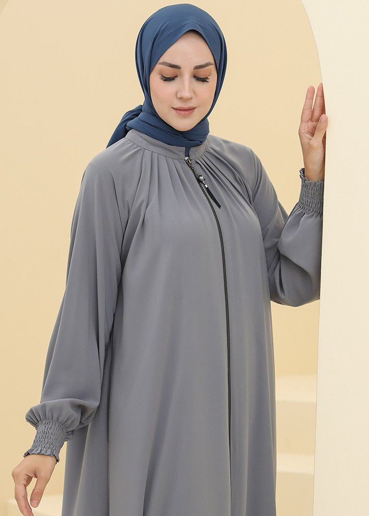 Sara Zipper Abaya Lite Gray ( NEW - COLLECTION ) – Ovais Abaya Collection